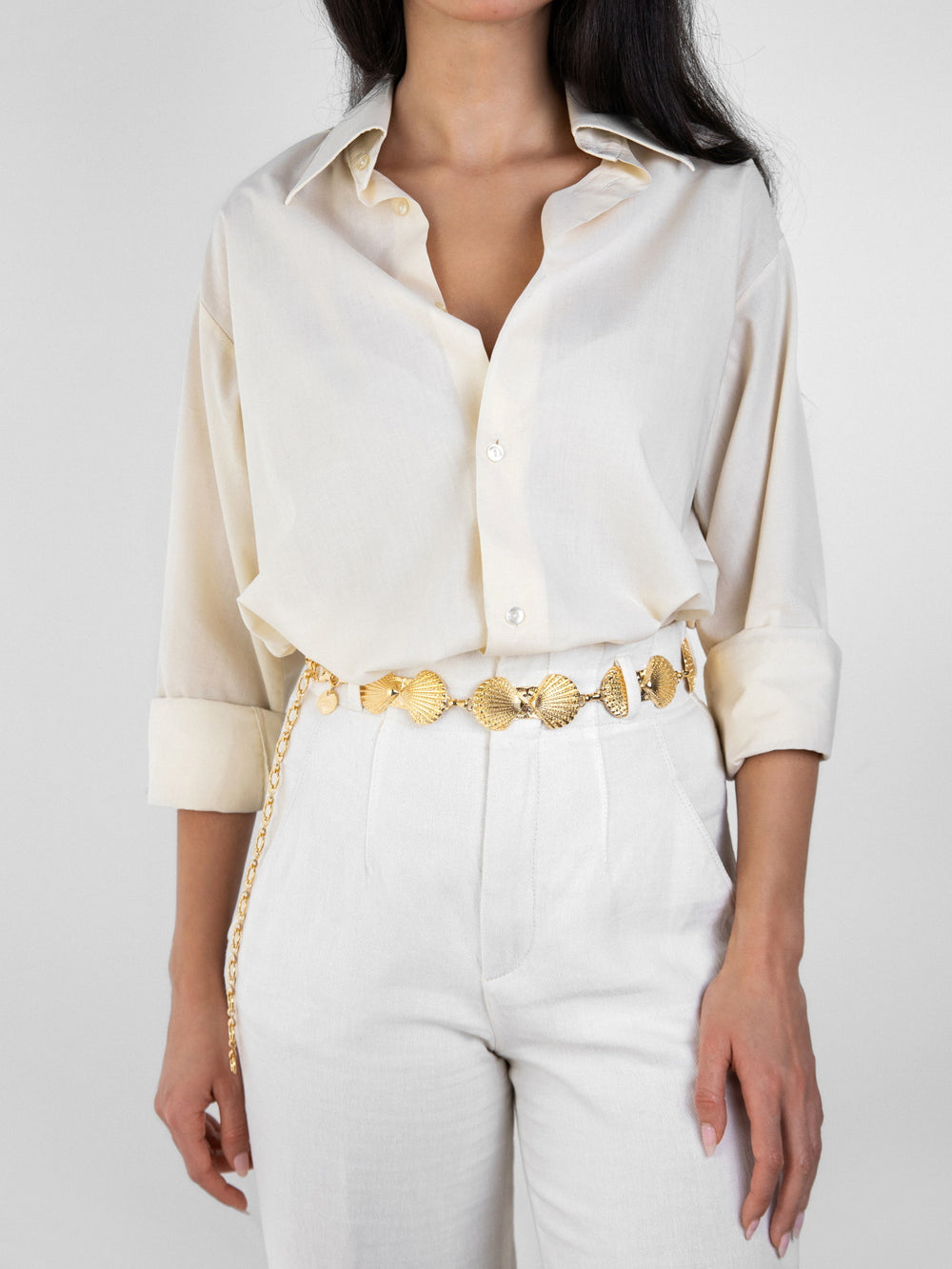 Lily clam shells gold chain belt | Black & Brown London