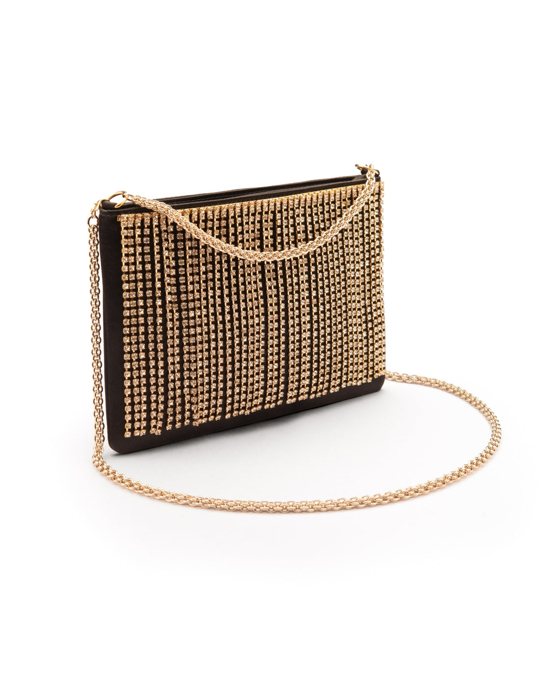 Katie crystal fringe black satin bag | Black & Brown London