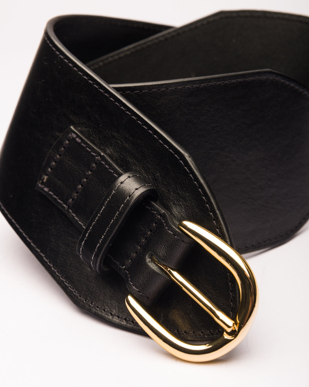 Lina wide shaped black leather waist belt | Black & Brown London